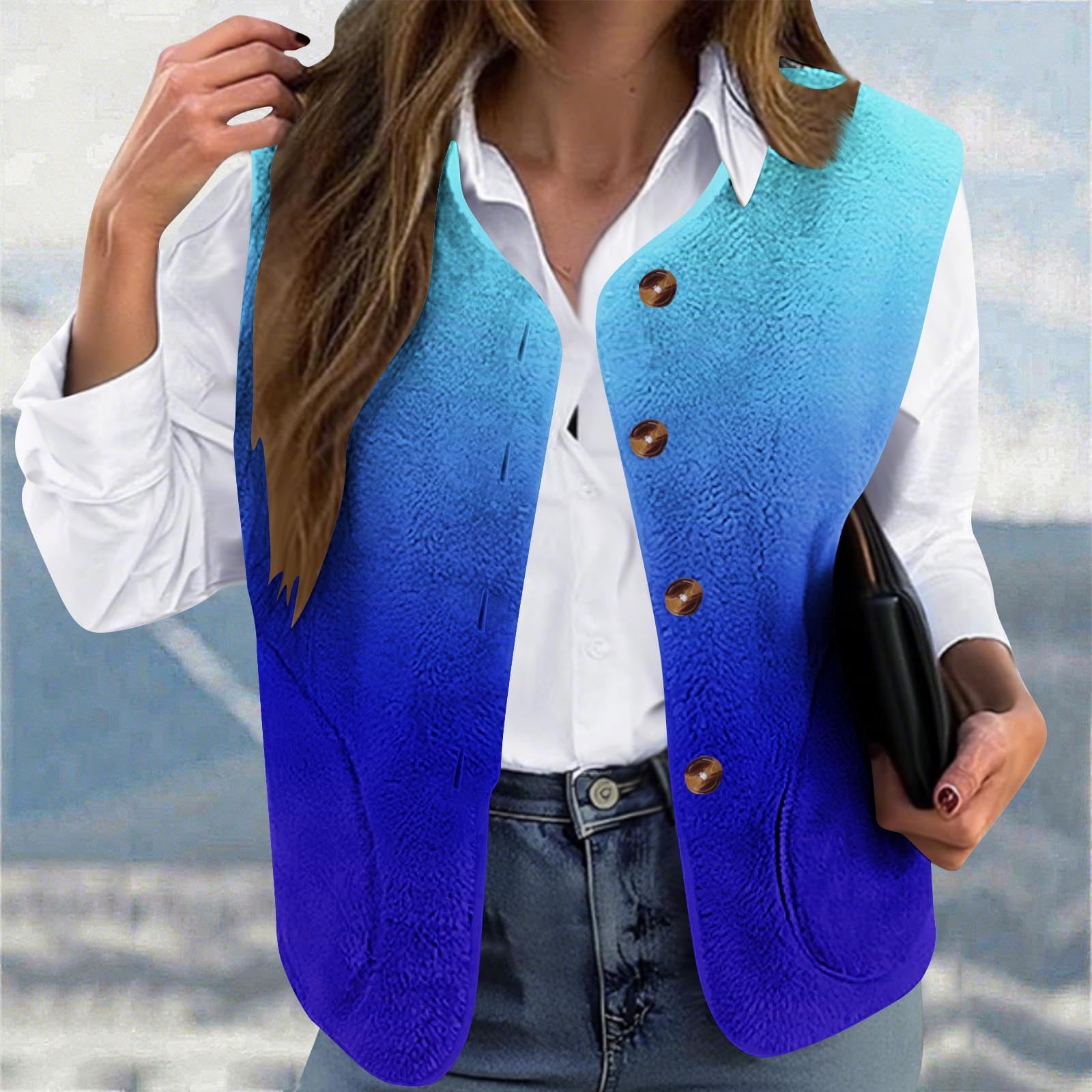 Ailaofu Women's Flannel Plaid Vest Plus Size Button Down Shacket ...