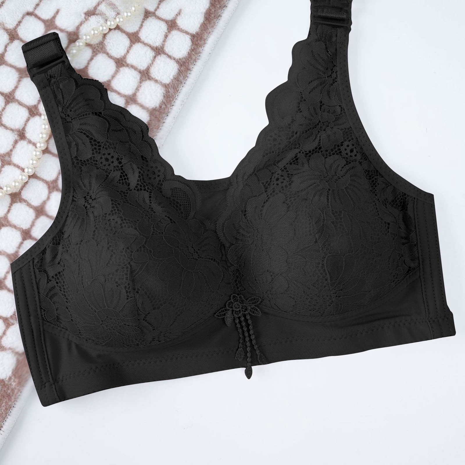 Ailaofu Women's Plus Size C D Cup Wireless Bra Embroidered Back Closure ...
