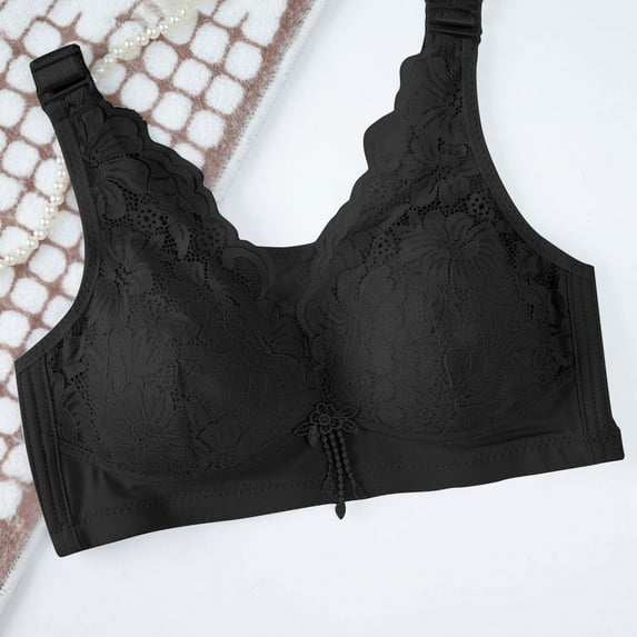 Ailaofu Women's Plus Size C D Cup Wireless Bra Embroidered Back Closure ...