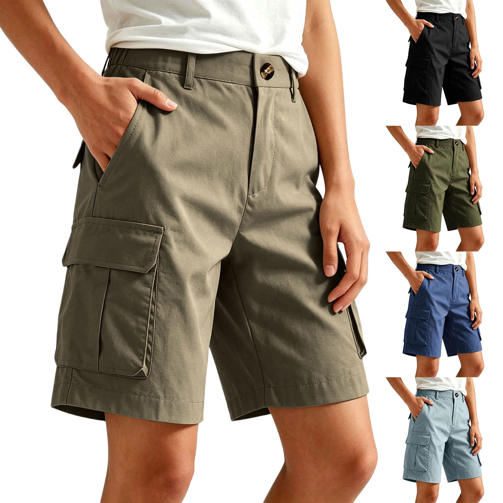 Ailaofu Women's Plus Size Solid Color Cargo Shorts for Summer, Fashion ...