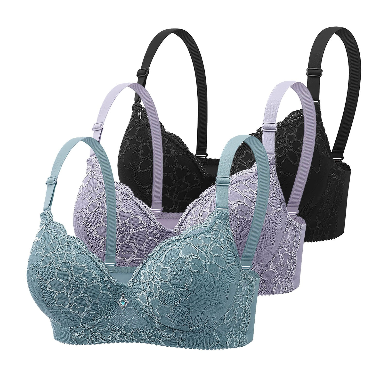 Ailaofu Women's Push up 3 Pack Bra Lightly Lined Demi Bra Underwire ...