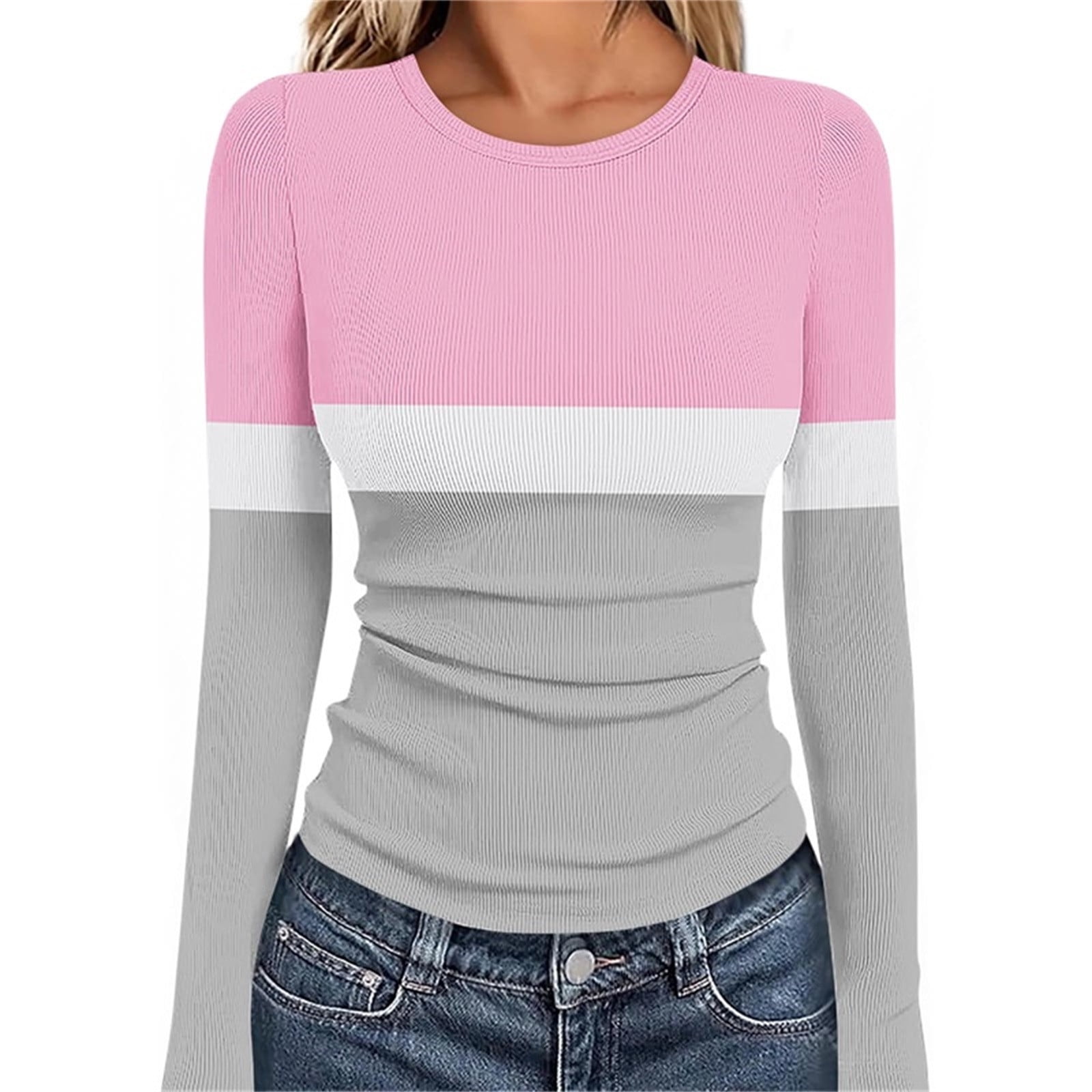 Ailaofu Women's Ribbed Long Sleeve Basic Top - Soft Stretch Crewneck ...