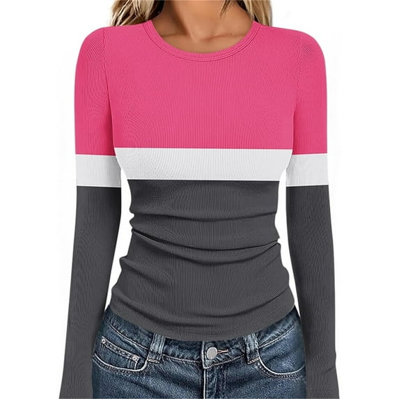 Ailaofu Women's Ribbed Long Sleeve Basic Top - Soft Stretch Crewneck ...