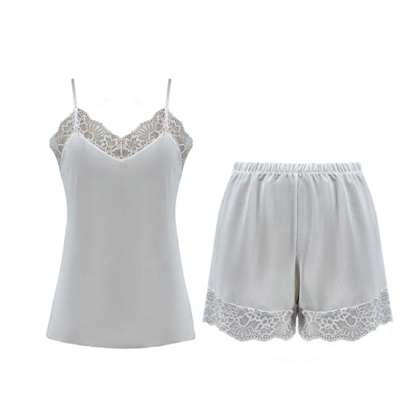 Ailaofu Women's Satin Camisole Lace Silk Satin and Shorts Pajama Tank ...