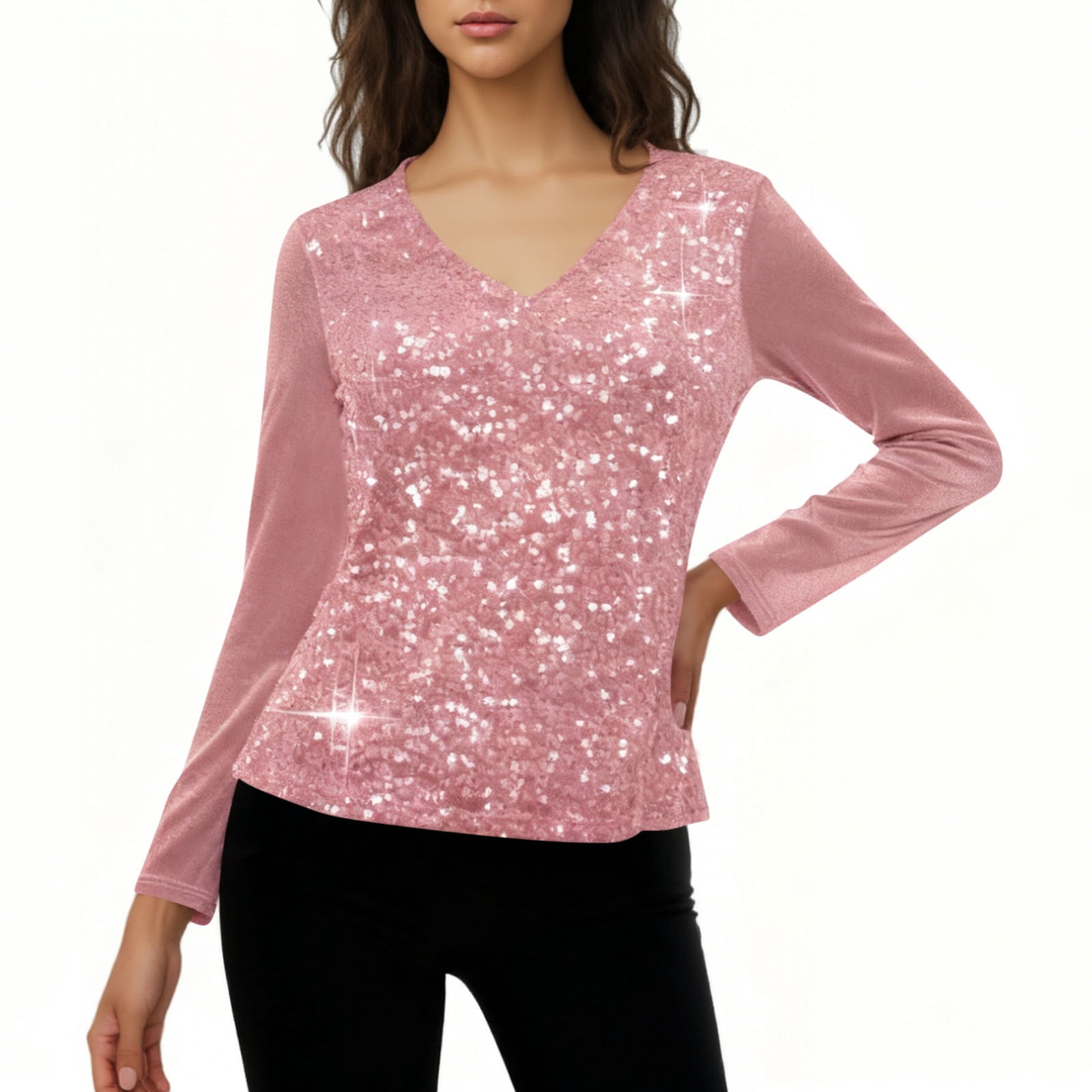 Ailaofu Women's Sequin Tops Sparkle Long Sleeve Blouses Shimmer Glitter ...