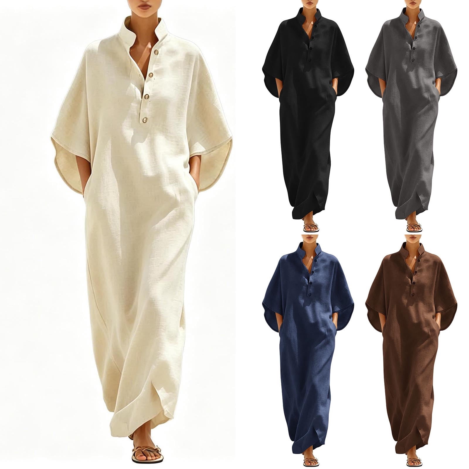 Ailaofu Women's Solid Color Three Quarter Sleeve Long Dress ...