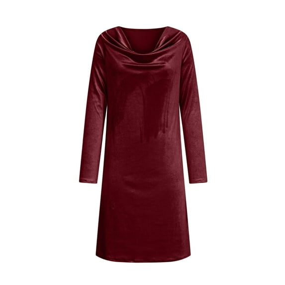 Ailaofu Women's Solid Color Velvet Dress - Long Sleeve Cowl Neck Drape ...