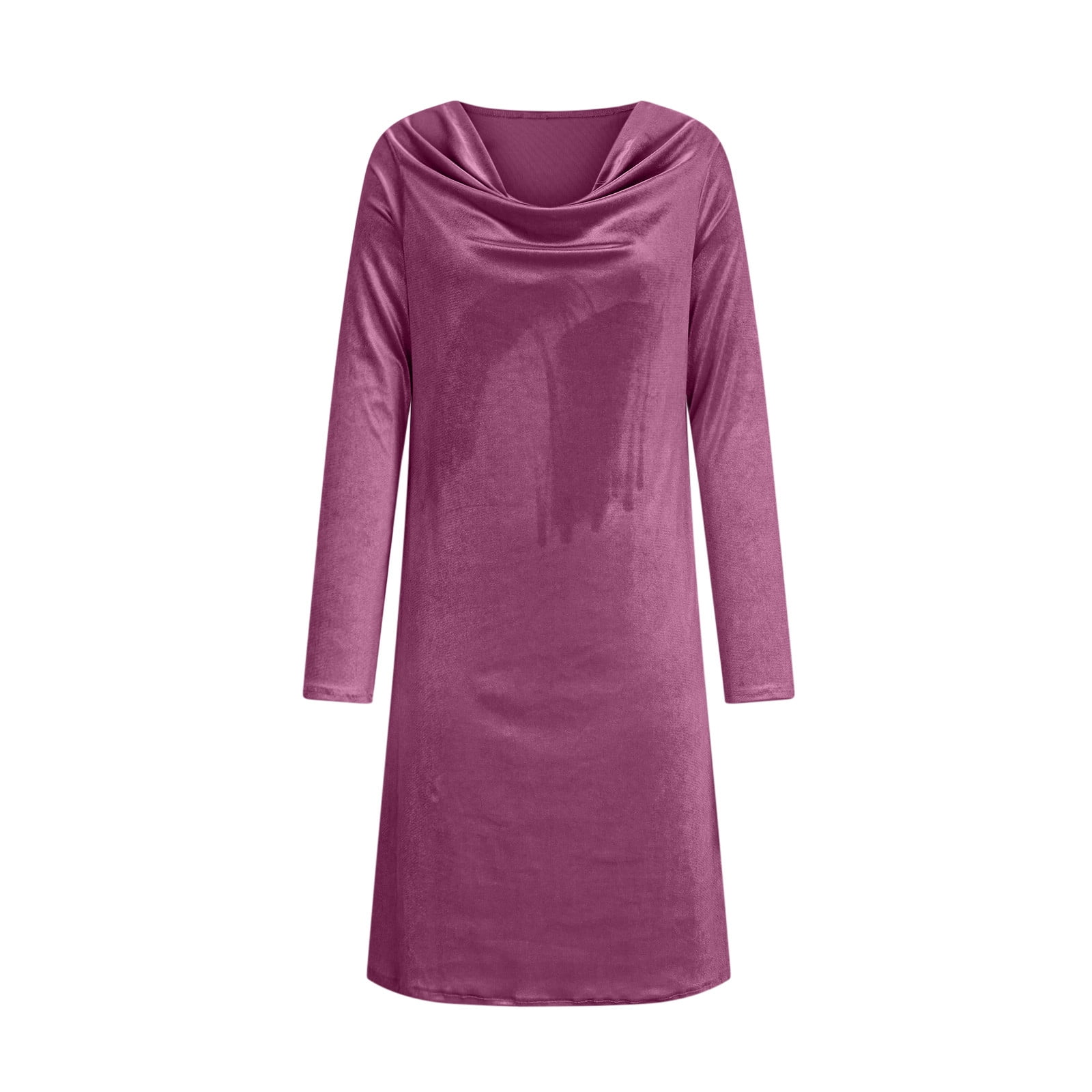 Ailaofu Women's Solid Color Velvet Dress - Long Sleeve Cowl Neck Drape ...