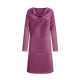 Ailaofu Women's Solid Color Velvet Dress - Long Sleeve Cowl Neck Drape ...