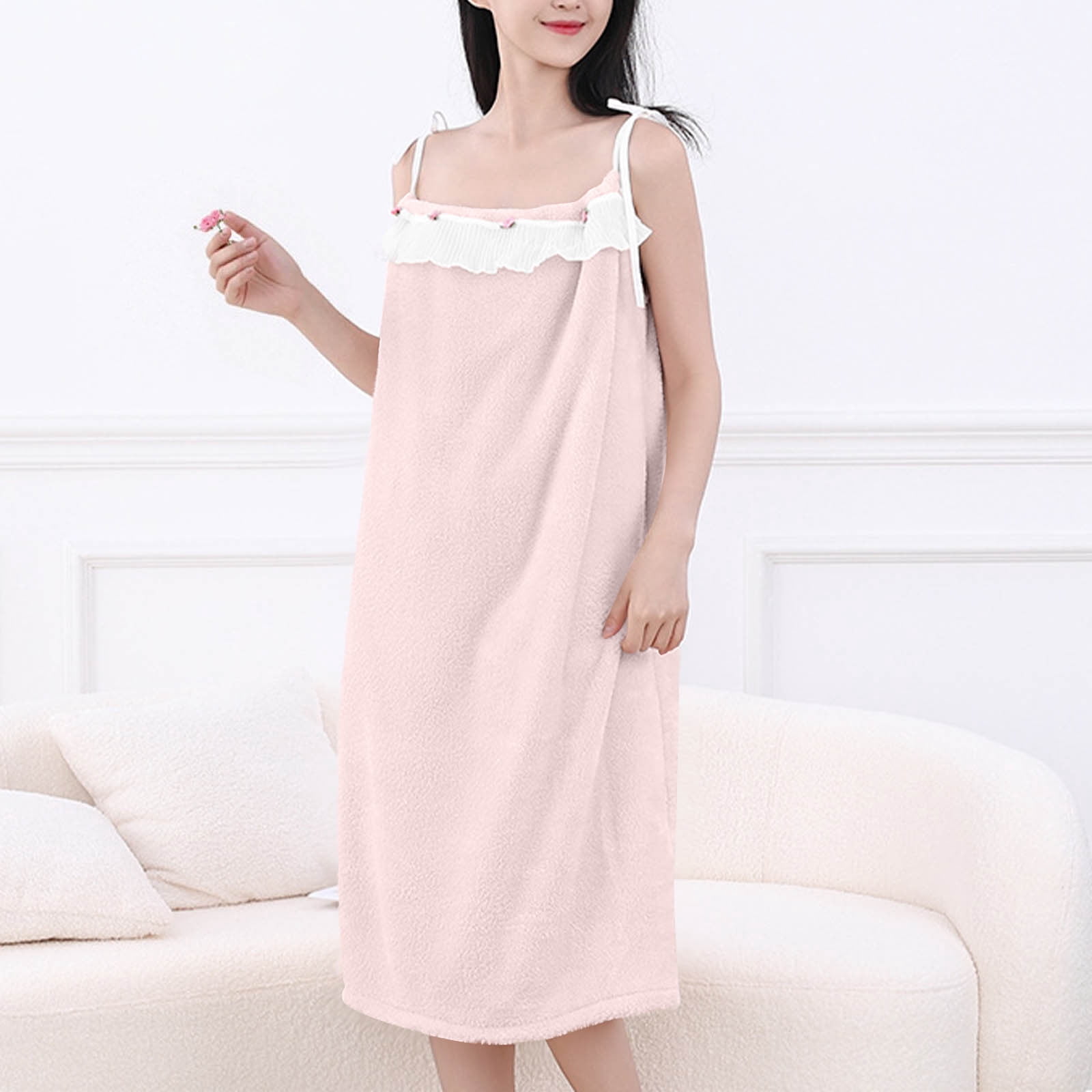 Ailaofu Women's Spaghetti Straps Nightgown Cute Ruffle Bathrobe ...