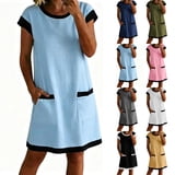 Ailaofu Women's Summer Color Block Dress, Round Neck Short Sleeve Dress ...