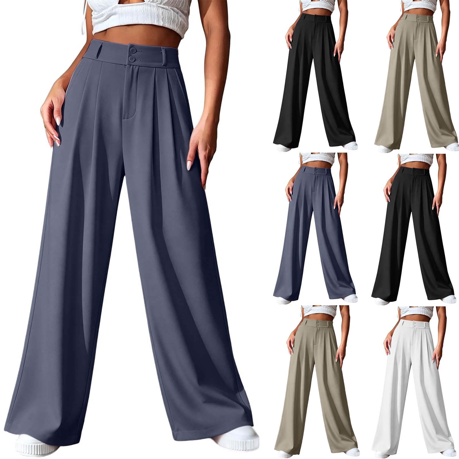Ailaofu Women's Summer High Waist Pleated Wide Leg Dress Pants with ...