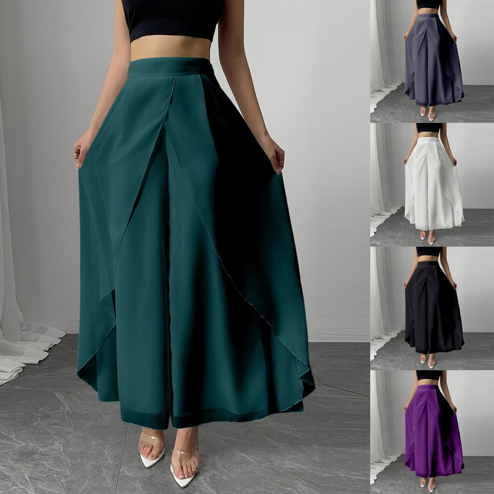 Ailaofu Women's Summer High Waist Skirt Pants Asymmetrical Overlay Wide ...