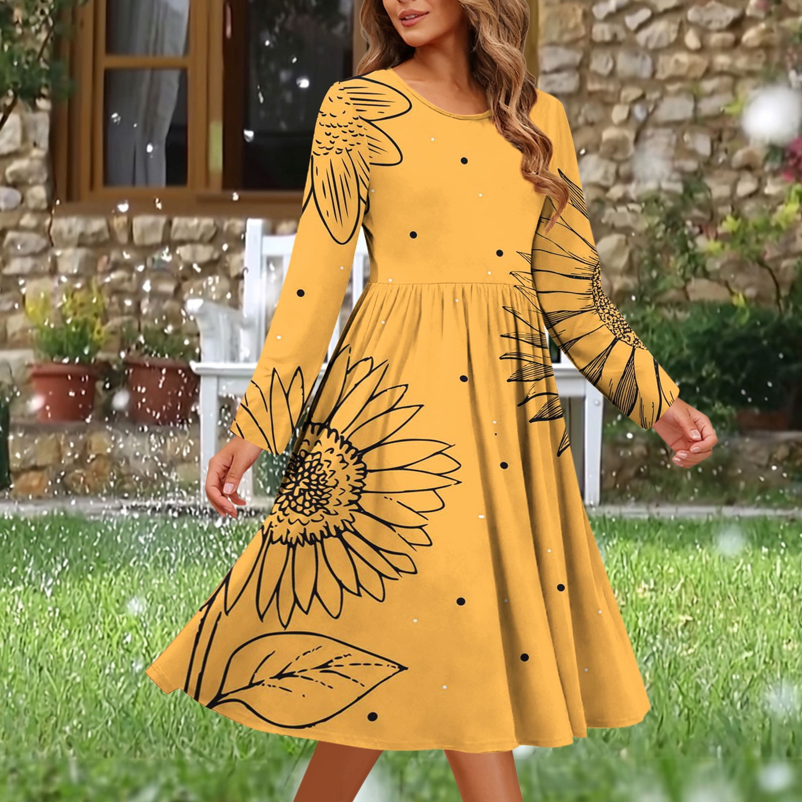 Ailaofu Women's Summer Short Sleeve A-Line Midi Dresses Casual Floral T ...