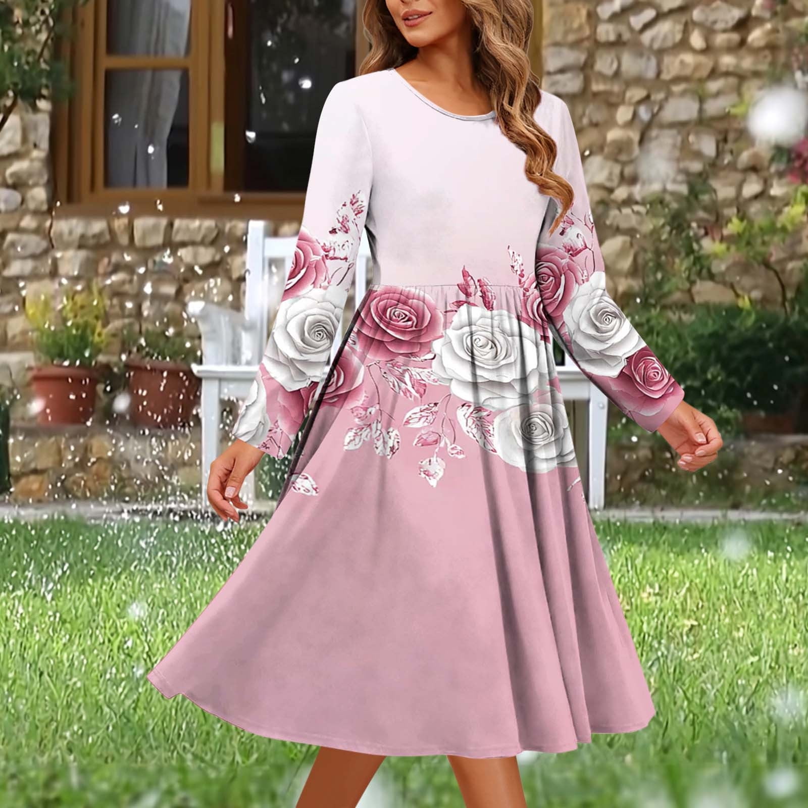 Ailaofu Women's Summer Short Sleeve A-Line Midi Dresses Casual Floral T ...