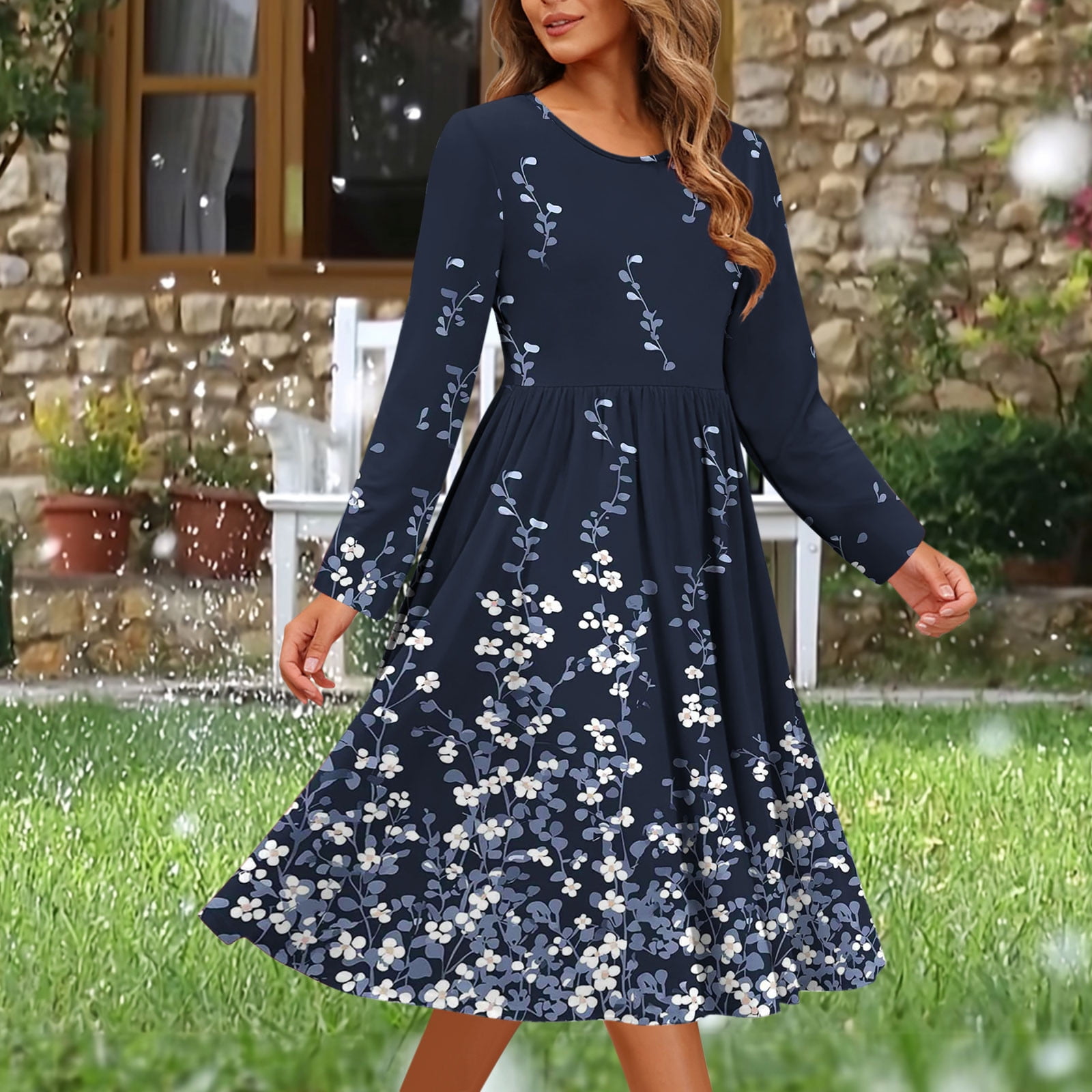 Ailaofu Women's Summer Short Sleeve A-Line Midi Dresses Casual Floral T ...