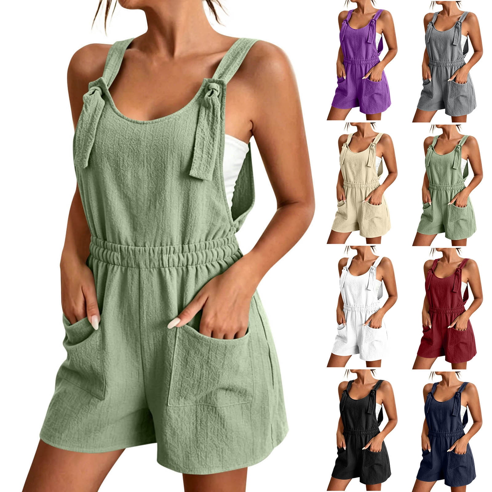 Ailaofu Women's Summer Solid Color Jumpsuit Shorts, Loose Sleeveless ...