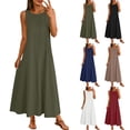 Ailaofu Women's Summer Solid Color Long Dress, Sleeveless Round Neck ...