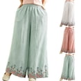 Ailaofu Women's Summer Wide Leg Pants Elastic Waist Floral Embroidery ...