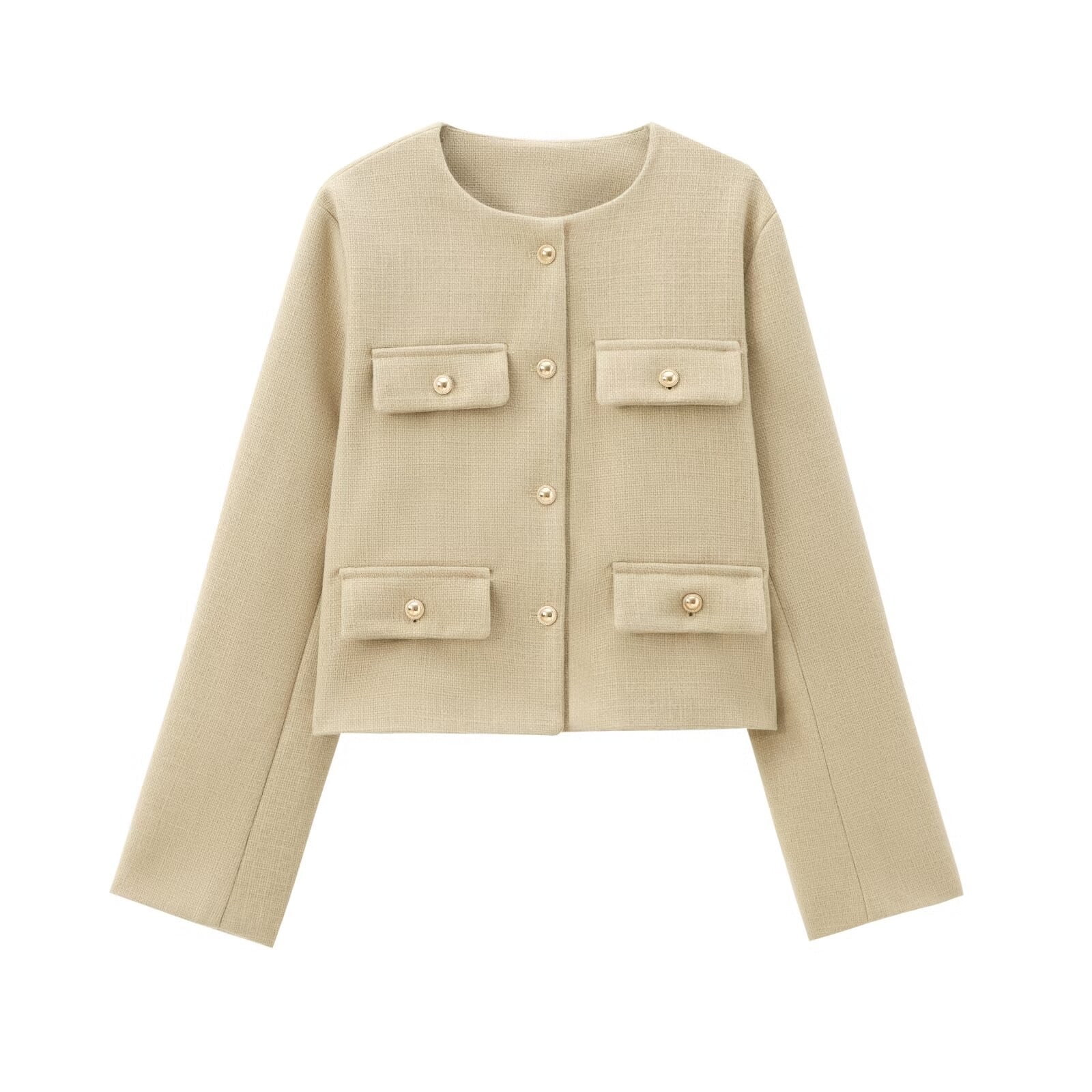 Ailaofu Women's Tweed Jacket Cropped Blazers Spring Summer Round Neck ...