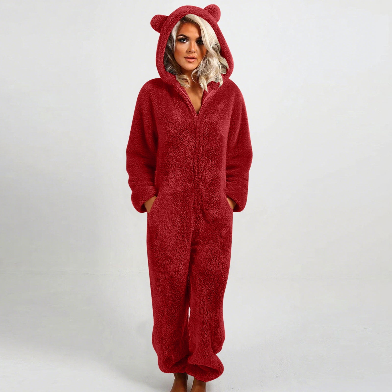 Ailaofu Women's Ultra Comfy Lounge Furry Sherpa Romper Onesie Pajamas ...