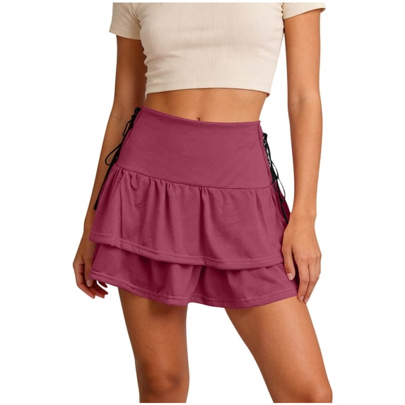Ailaofu Women's Y2k Mini Ruffle Skirts with Shorts Tiered Layers Cute ...