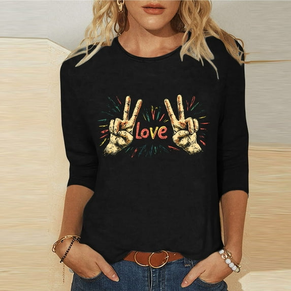 Ailaofu Womens 3/4 Sleeve Crew Neck T-Shirts Valentine's Day Spring ...