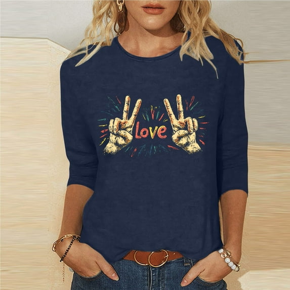 Ailaofu Womens 3/4 Sleeve Crew Neck T-Shirts Valentine's Day Spring ...