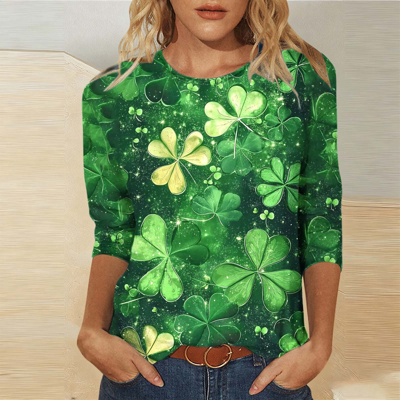 Ailaofu Womens 3/4 Sleeve St. Patrick's Day T-Shirts Crew Neck Spring ...