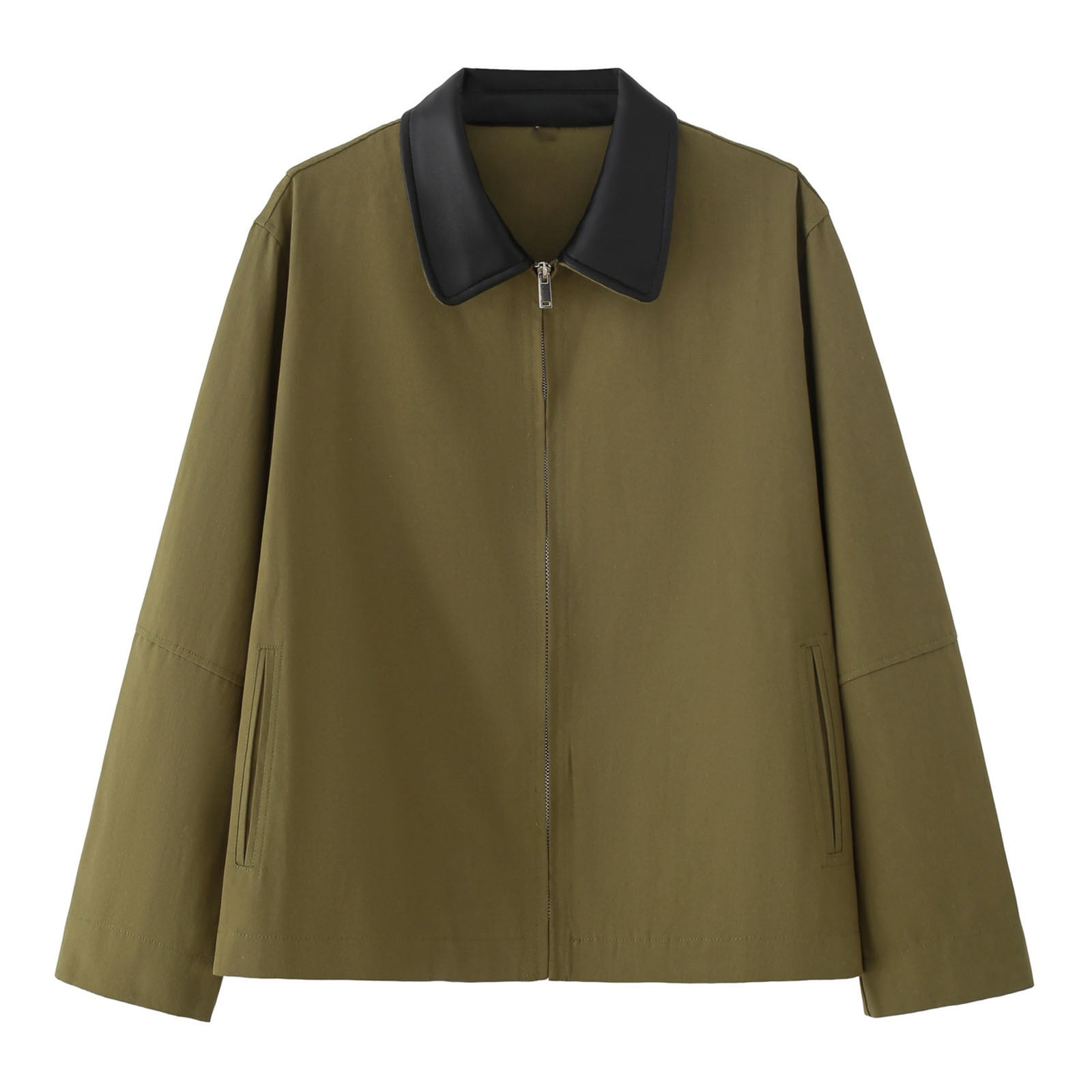 Ailaofu Womens Cropped Barn Jacket Contrast Collar Canvas Jackets ...
