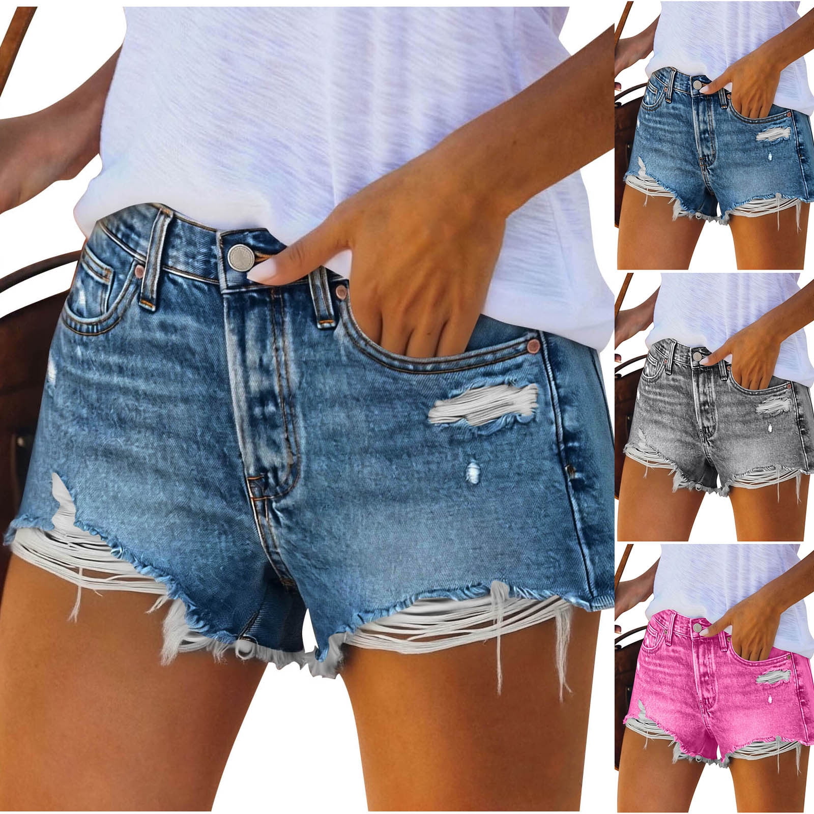 Ailaofu Womens Fashion Distressed Denim Shorts High Waisted Ripped ...