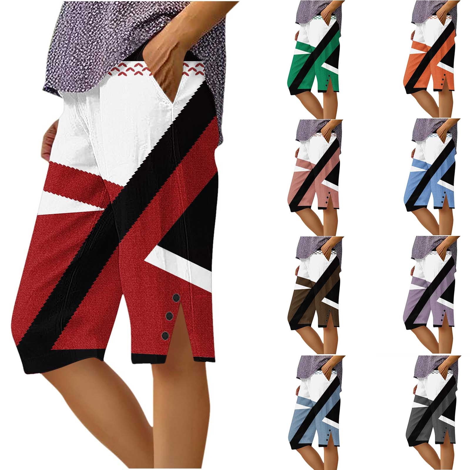 Ailaofu Womens Fashion Geometric Print Shorts with Pockets Mid Calf ...