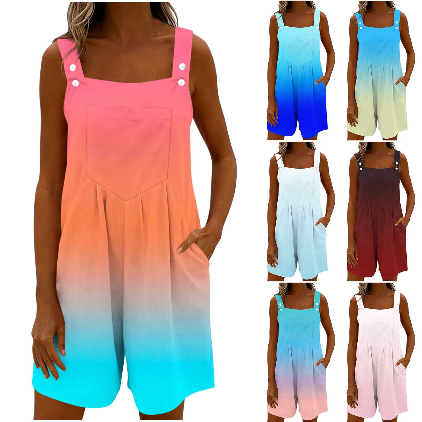 Ailaofu Womens Fashion Prints Sleeveless Overalls Shorts Adjustable ...