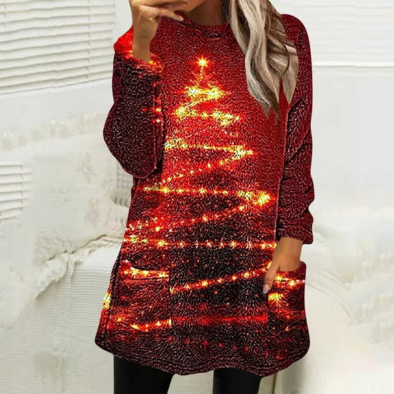 Ailaofu Womens Holiday Christmas Tunics to Wear with Leggings Bling ...