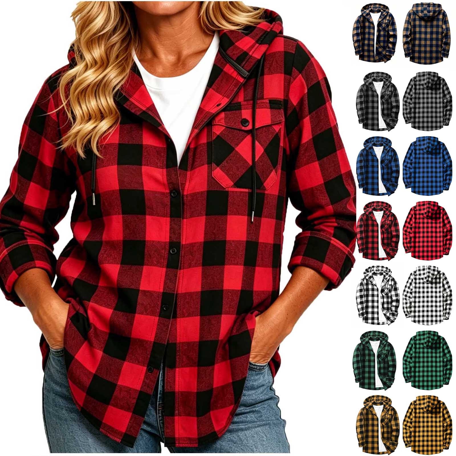 Ailaofu Womens Lightweight Casual Jacket Plaid Long Sleeve Shacket ...