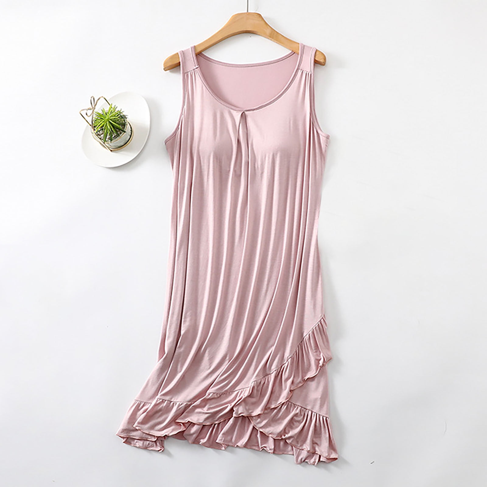 Ailaofu Womens Modal Nightgown Full Slip Midi Loose Dress Built in ...