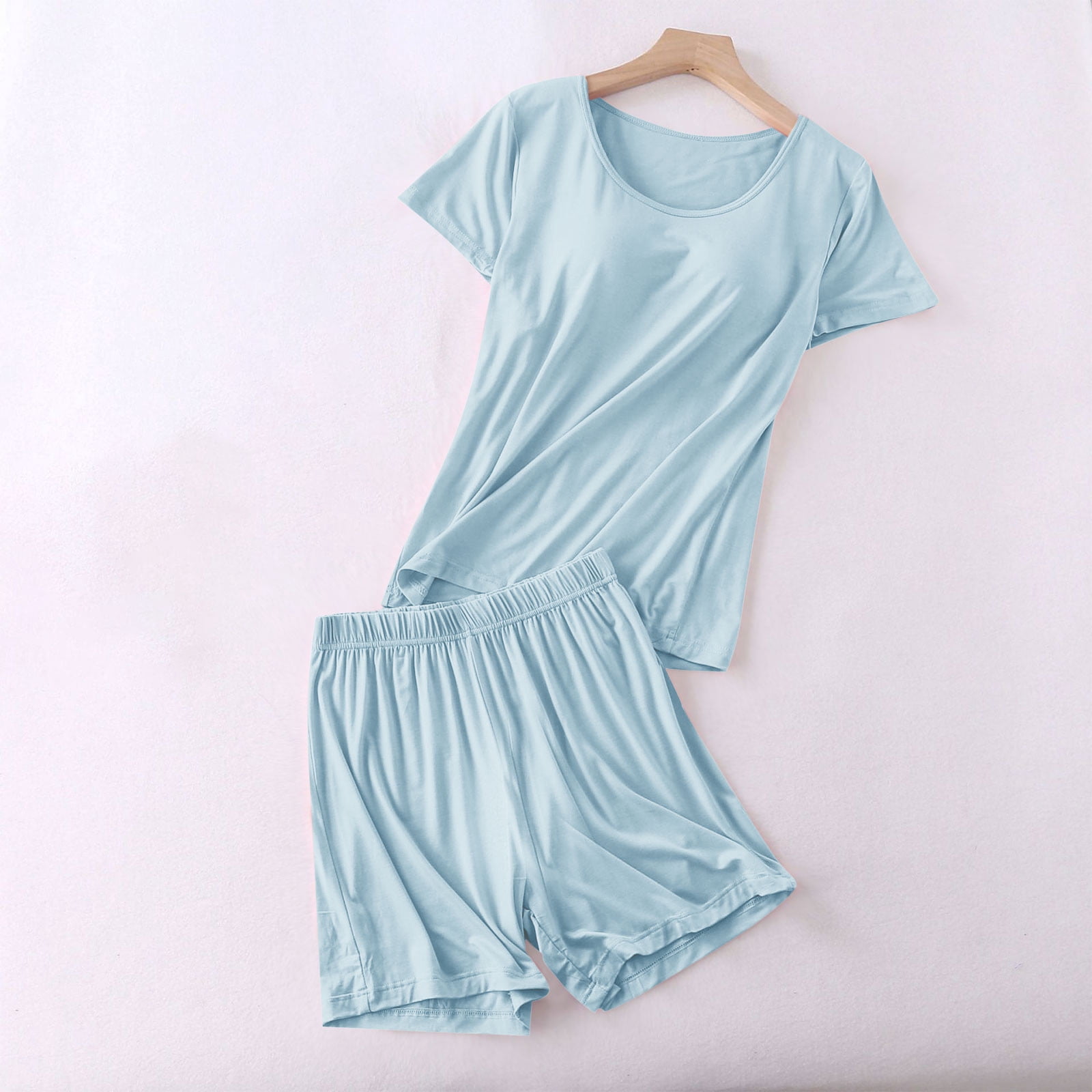 Ailaofu Womens Pajamas Sets Built in Bra Casual Short Sleeve Shirts ...