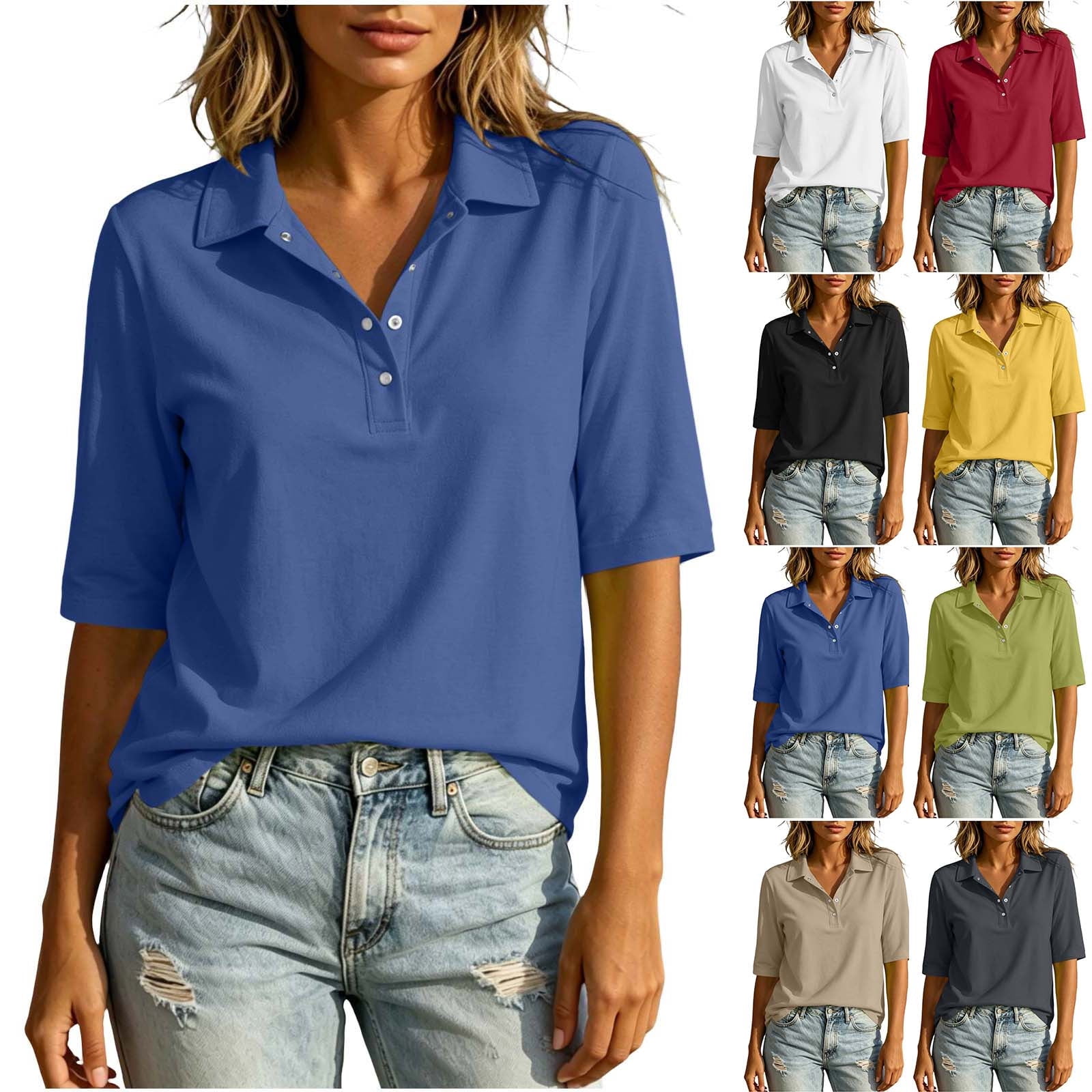 Ailaofu Womens Short Sleeve Tops Fashion Casual Solid Color Summer ...