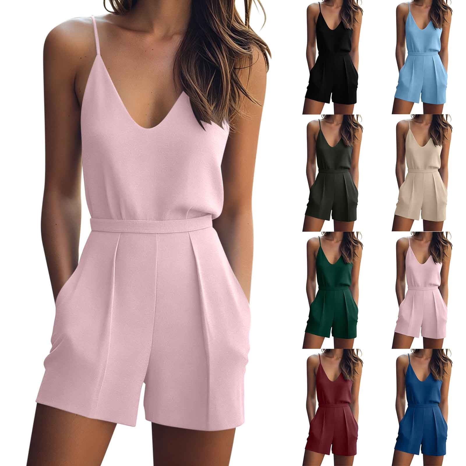 Ailaofu Womens Spaghetti Strap Romper Shorts V Neck High Waisted ...