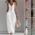 Ailaofu Womens Summer Sleeveless Jumpsuits V Neck Button Wide Leg ...