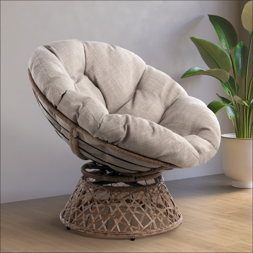 Aile 360 Swivel Comfy Papasan Chair with Fabric Cushion, Sturdy Metal ...