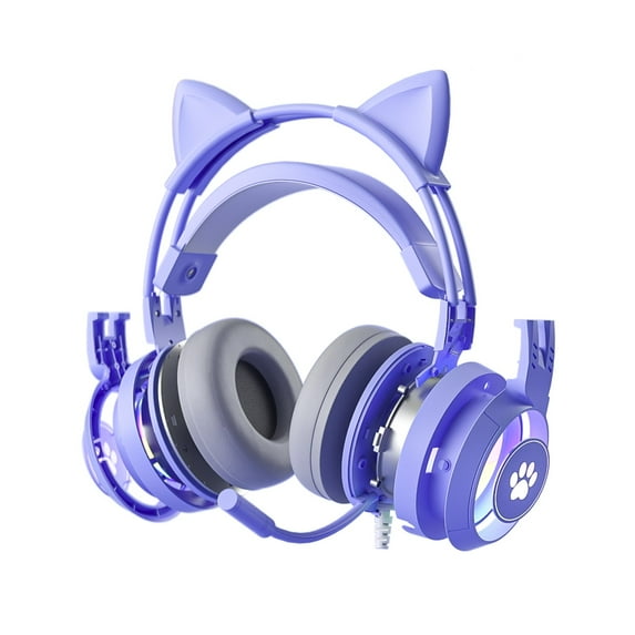 Ailezt 3.5mm Noise Mic Gaming Cat Headphones Ear Headset Control Purple ...
