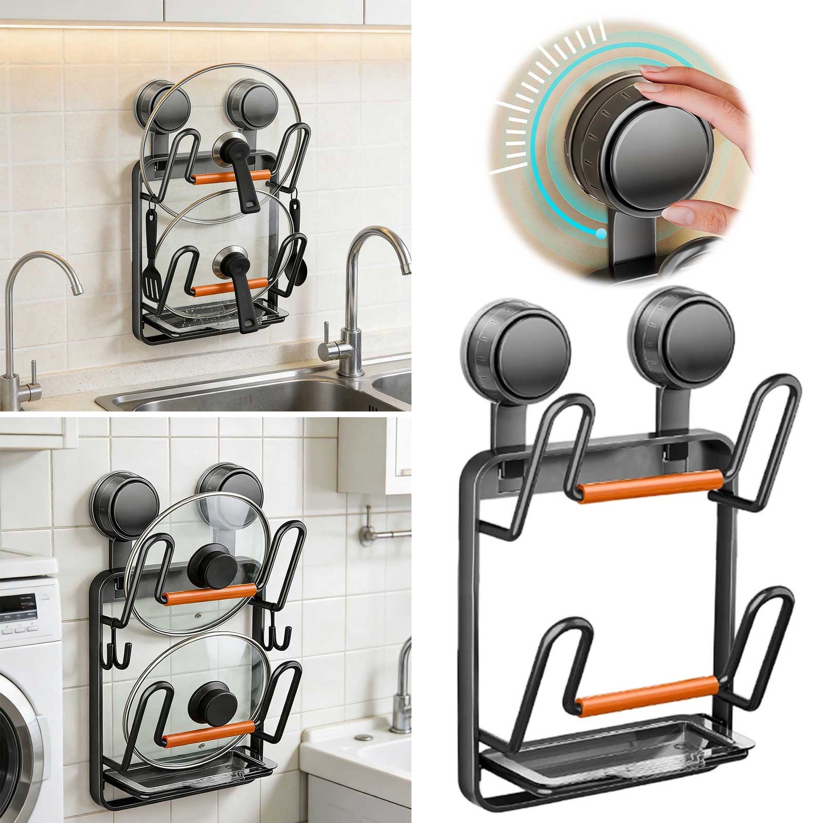 Ailezt 3 Tier Lid Organizer With Suction Cup Mount Wall Mounted Kitchen ...