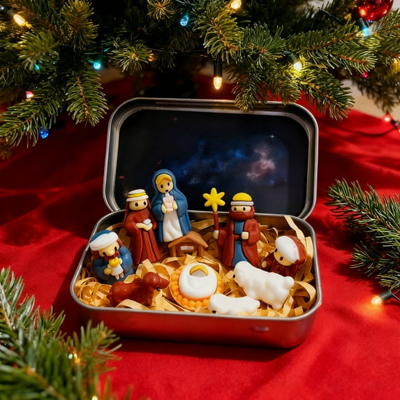 Ailezt Mini Nativity Set in Tin Box Portable Holy Family Figurines ...