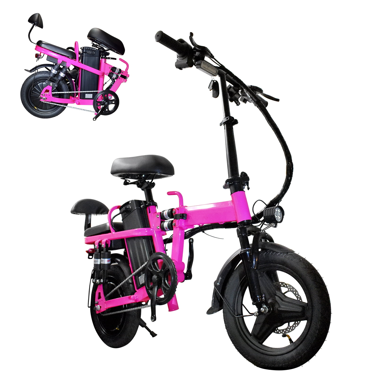 Ailife A9 14" Pink Folding Bike with 500W Hub Motor, 48V 20Ah Battery ...