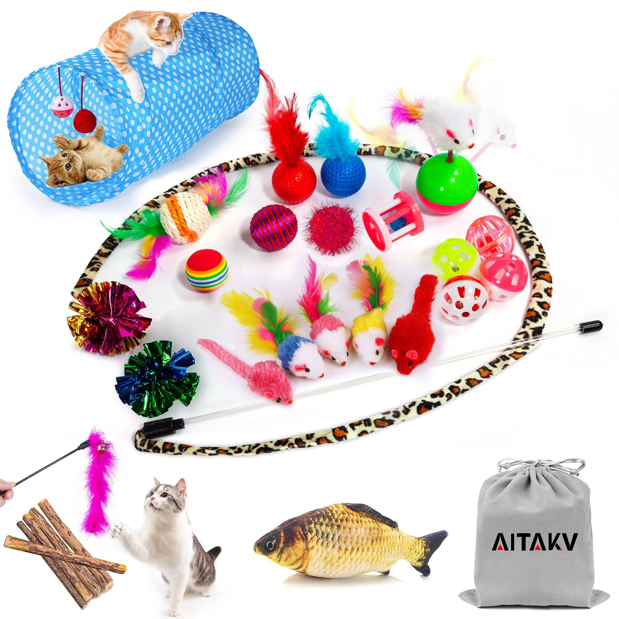 Ailuki Cat Toys Kitten Toys Assortments,Variety Catnip Toy Set, 29 ...