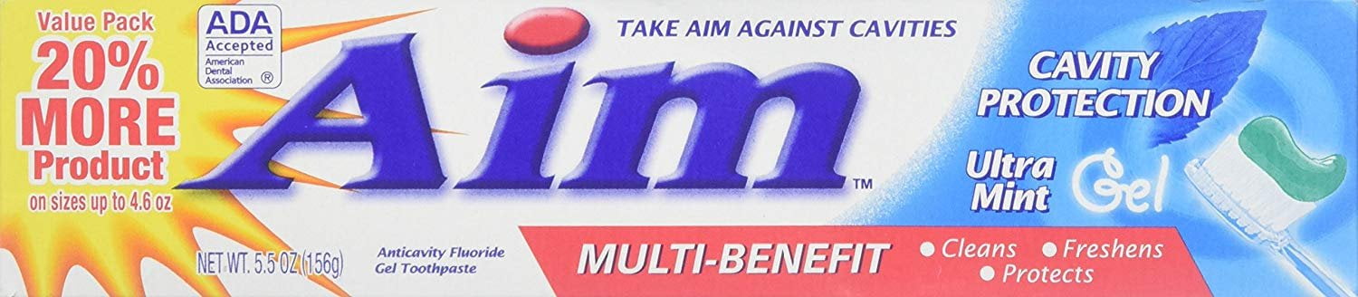 Aim Multi-Benefit Cavity Protect Toothpaste Ultra Mint Gel, 5.5oz, 3 ...