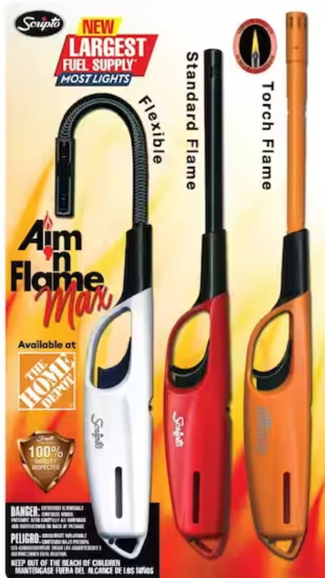 Scripto Aim n Flame Utility Lighter 3-Pack, Grilling, Camping, Lighting ...