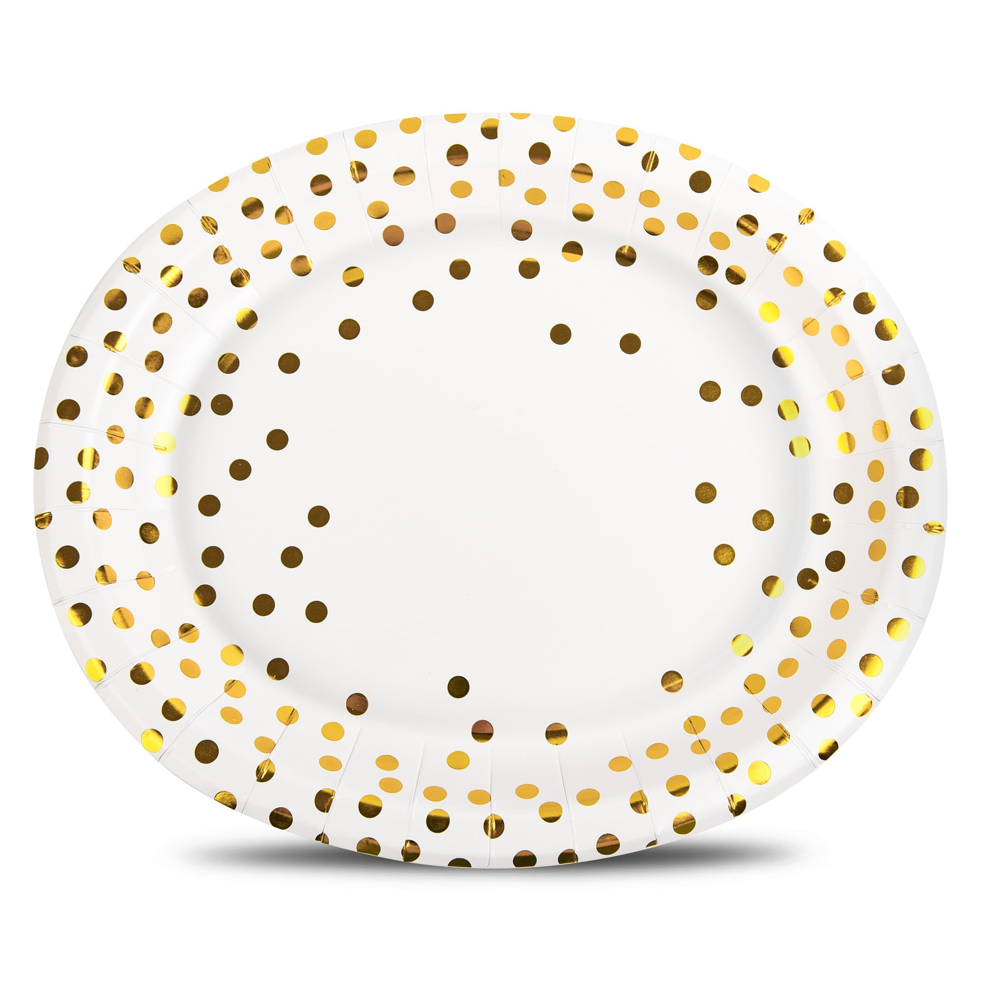AimFun 50 Pcs Oval DHF10 Paper Plates Large Disposable Gold Polka Dots ...