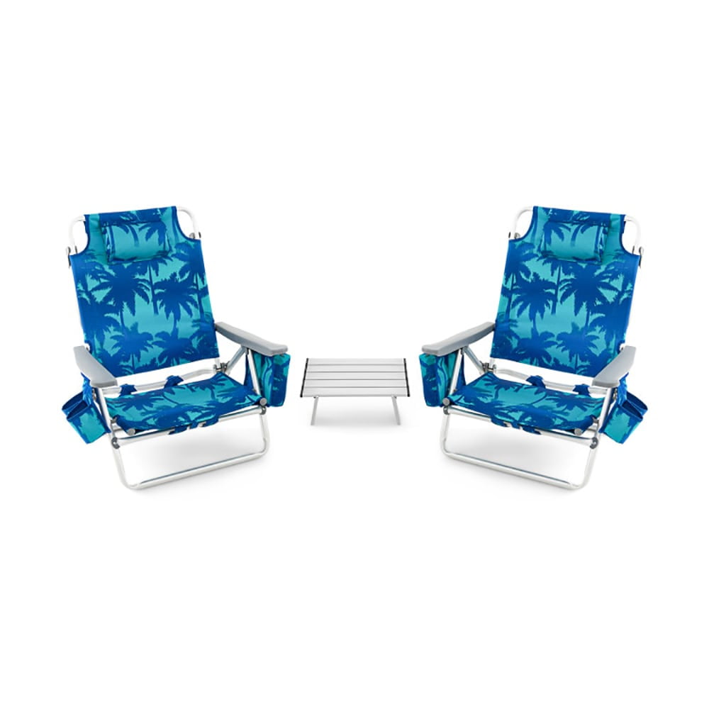 Aimee Lii 2 Packs 5-Position Outdoor Folding Backpack Beach Table Chair ...